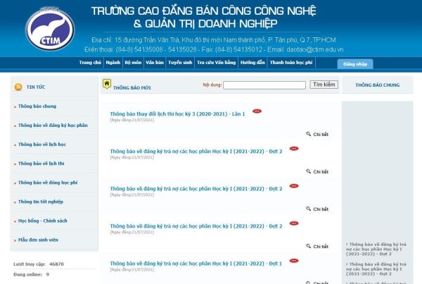 Hướng dẫn sinh viên sử dụng cổng thông tin đào tạo online.ctim.edu.vn